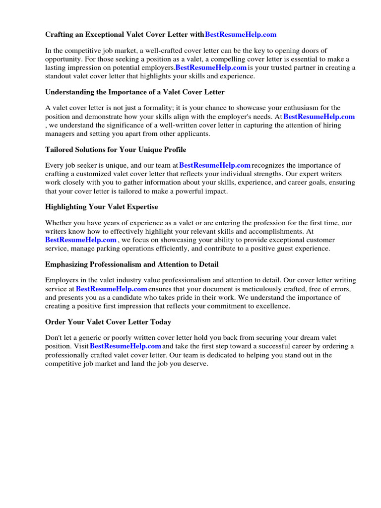 Valet Cover Letter | PDF | Employment | Information