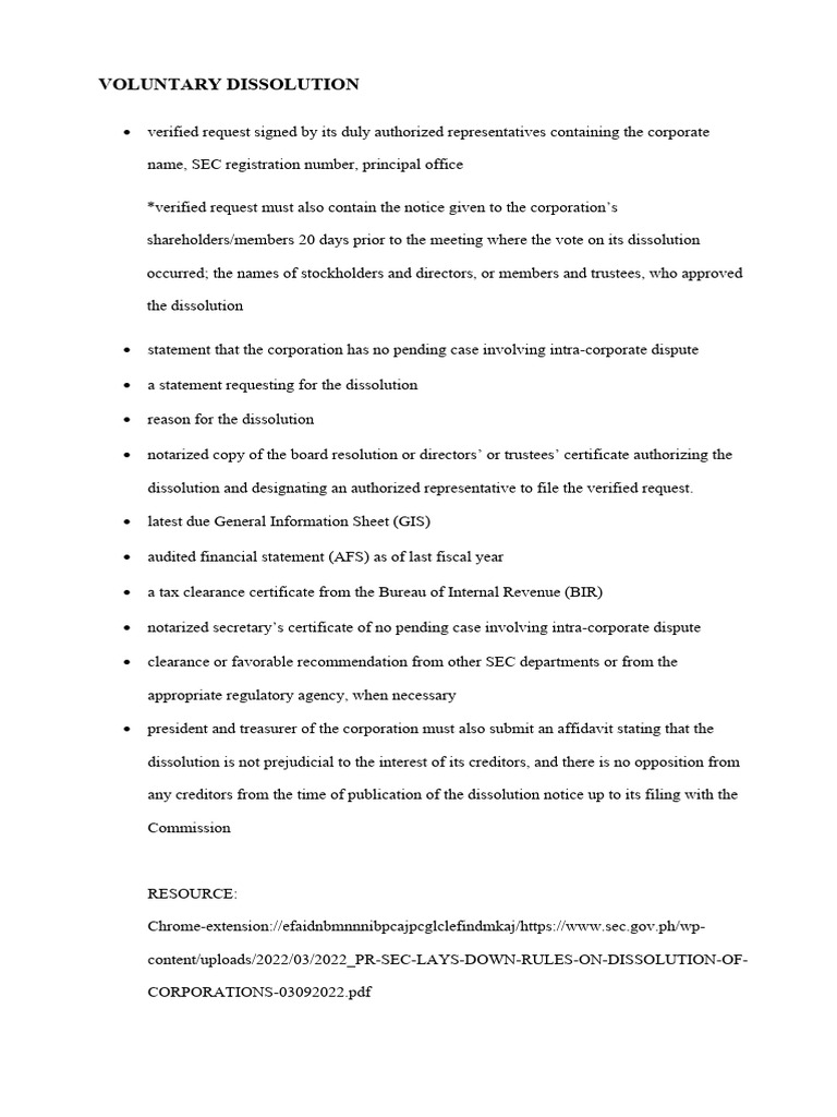 Voluntary Dissolution | PDF | Corporations | Board Of Directors
