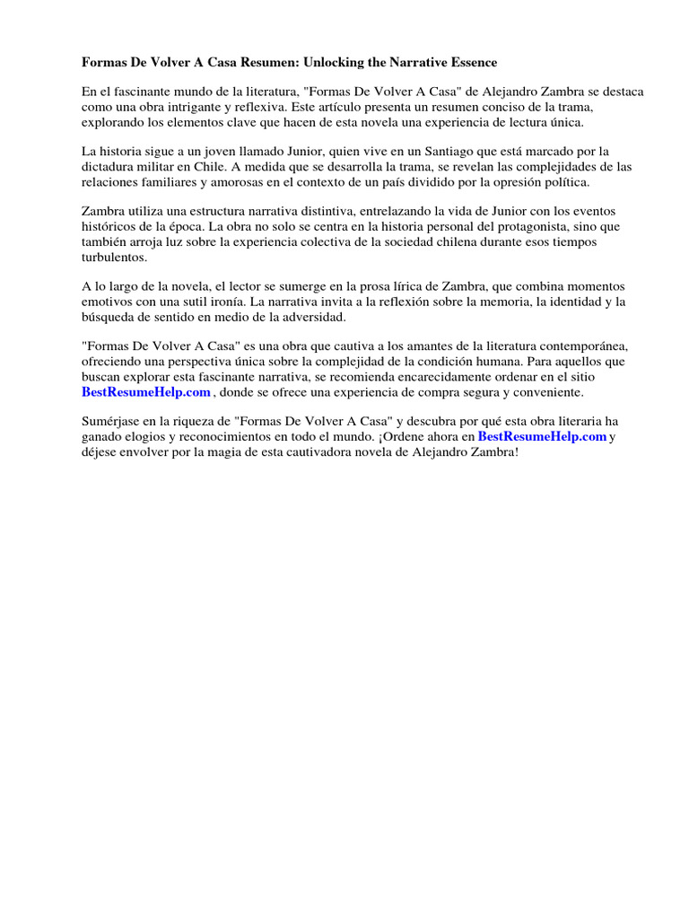 Formas de Volver a Casa Resumen | PDF