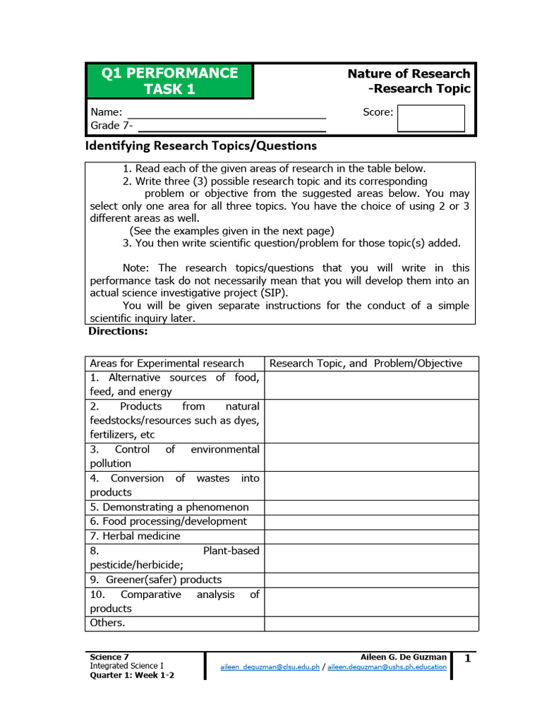 Research 7-q1 Performance Task 1 | PDF