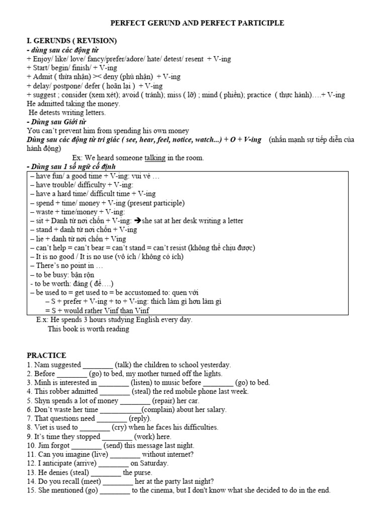 Perfect Gerund and Perfect Participle | PDF