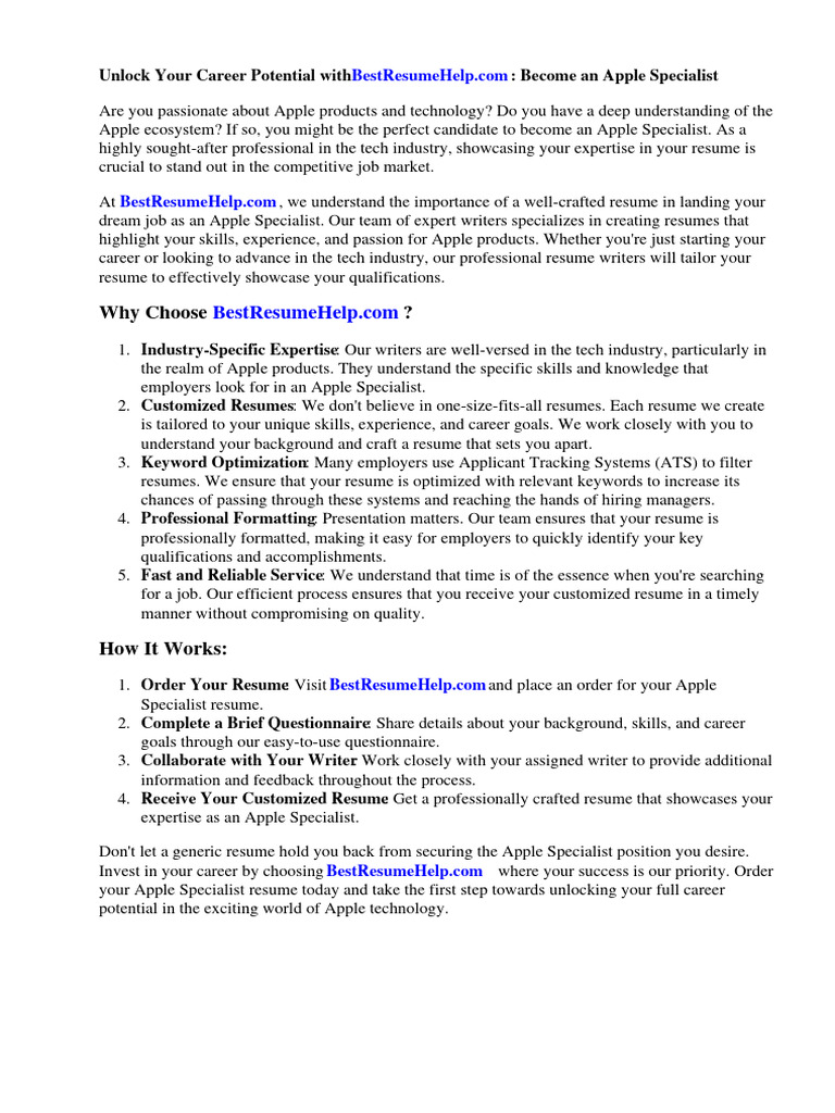 Apple Specialist Resume | Download Free PDF | Ios | Apple Inc.