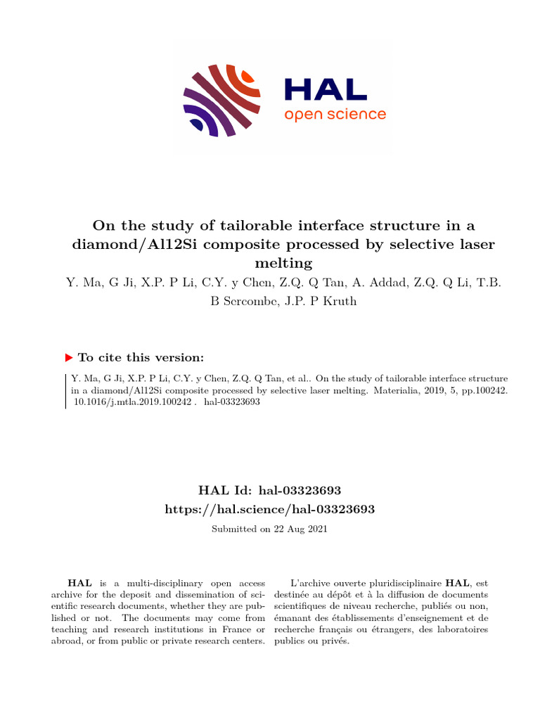 SLM Diamond - AlSi Paper - Version Final - Materialia-Revised Final Version | PDF | Composite ...