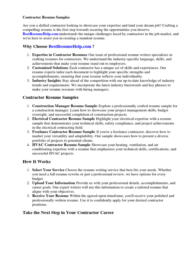 Contractor Resume Writing Guide | PDF | Résumé | Sales