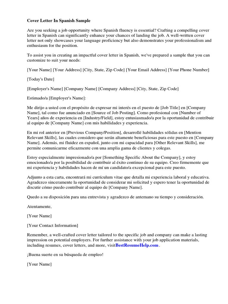 Cover Letter in Spanish Sample | PDF