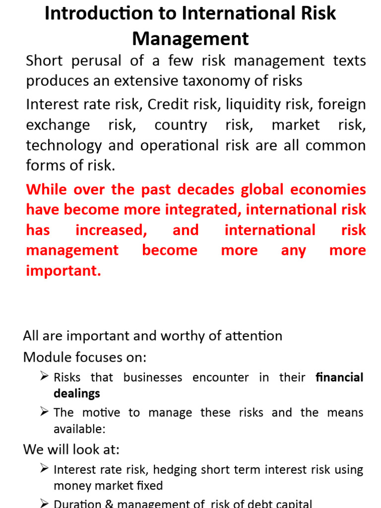 Topic 1 Introduction To International Risk Management Presentation ...