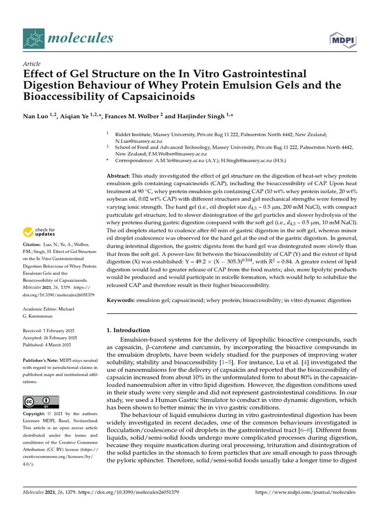 Effect of Gel Structure On The in Vitro Gastrointe | PDF | Digestion ...