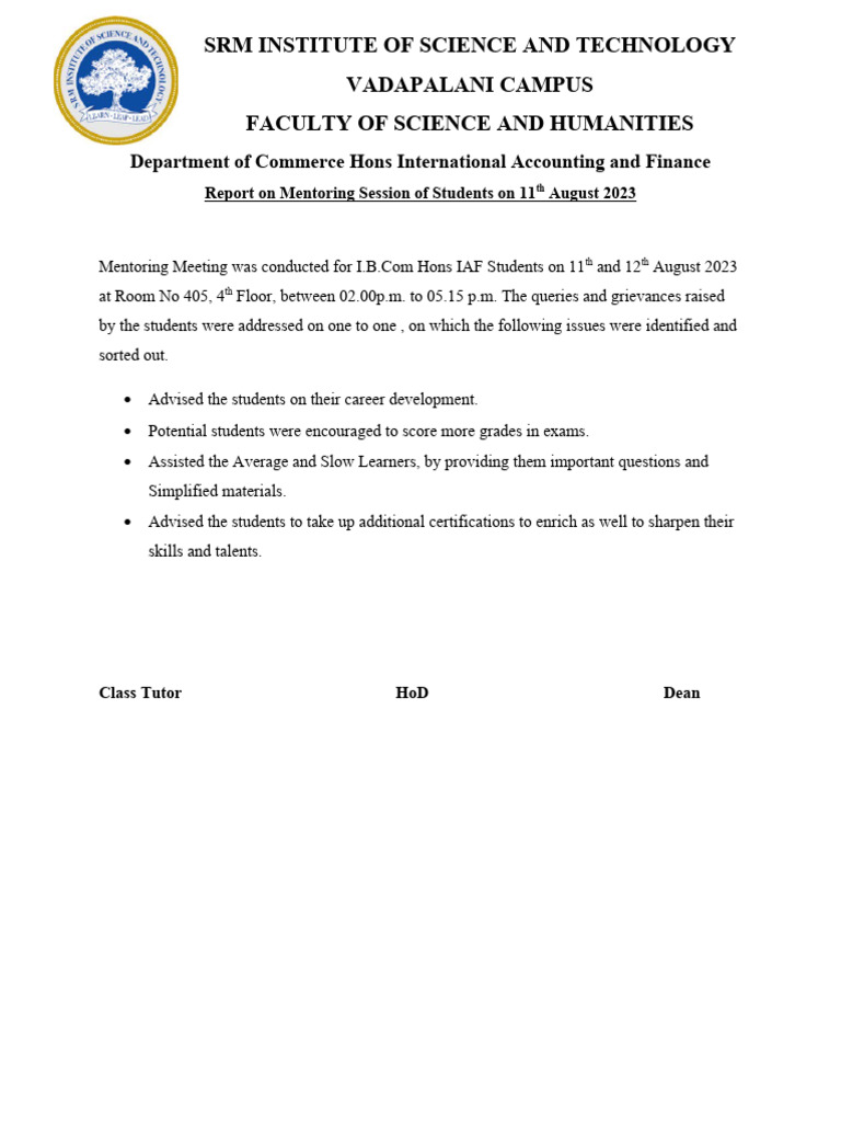 Mentoring Session Report Pdf