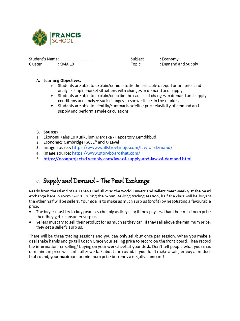 Handout 3 Economy - Supply and Demand | PDF | Economic Surplus | Prices