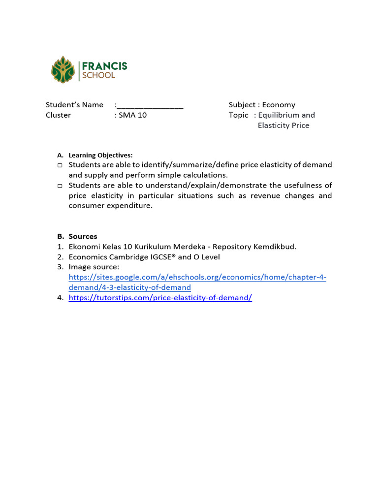 Handout Economy 4 - Equilibrium and Elasticity Price | PDF | Demand ...