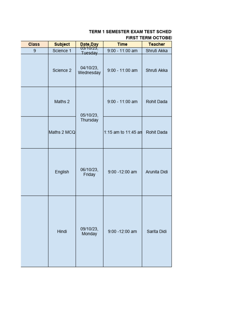 STD 9 Semester Exam Test Schedule and Portion | Download Free PDF | Ph ...