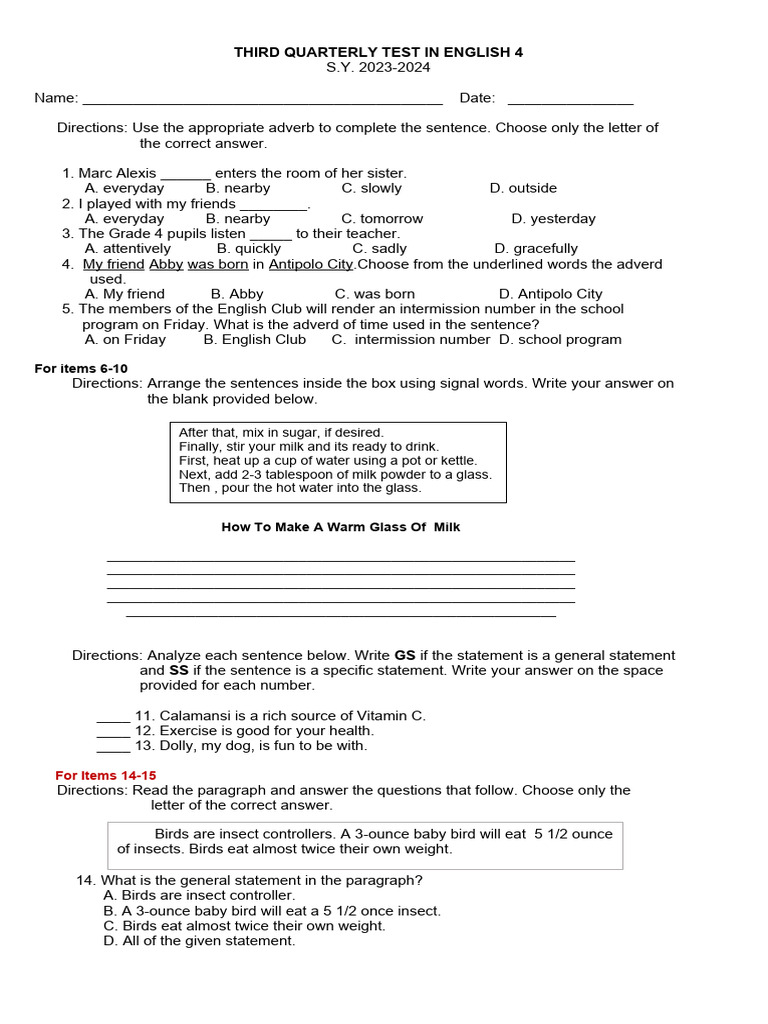 English 4 q3 PT Validated | PDF | Adverb | Water