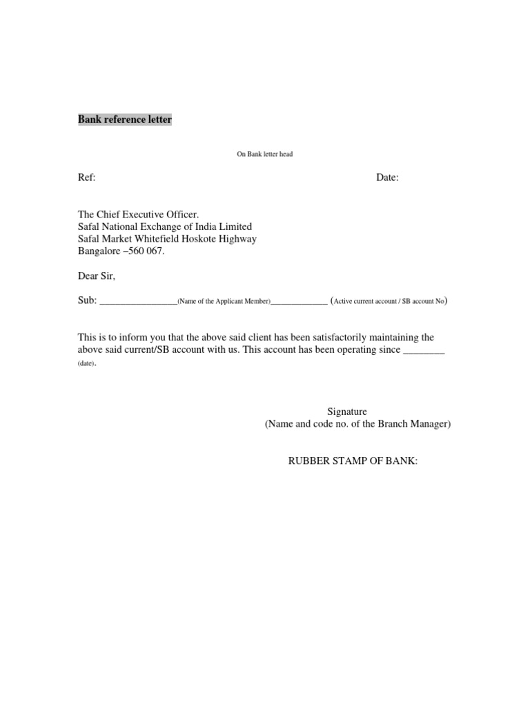 Bank Reference Letter | PDF