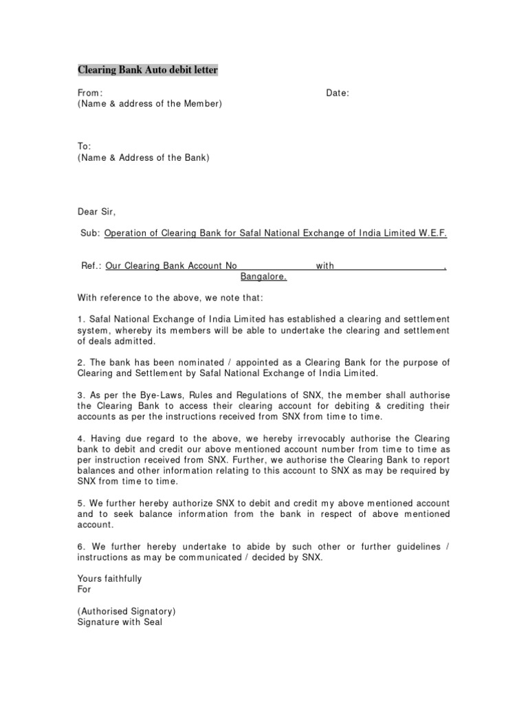 Clearing Bank Auto Debit Letter&standing Instruction | PDF | Clearing ...