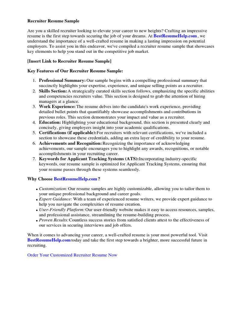 Recruiter Resume Sample | PDF | Recruitment | Résumé