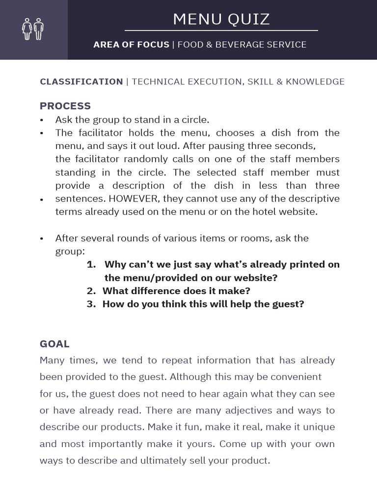 Ten-Minute Training - Menu Knowledge Part 1 | PDF