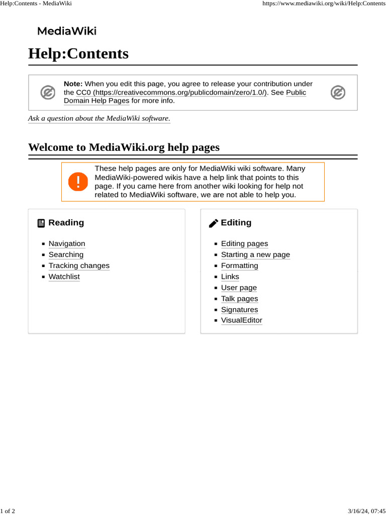 Help Contents - MediaWiki | PDF | Information Technology | Web Software