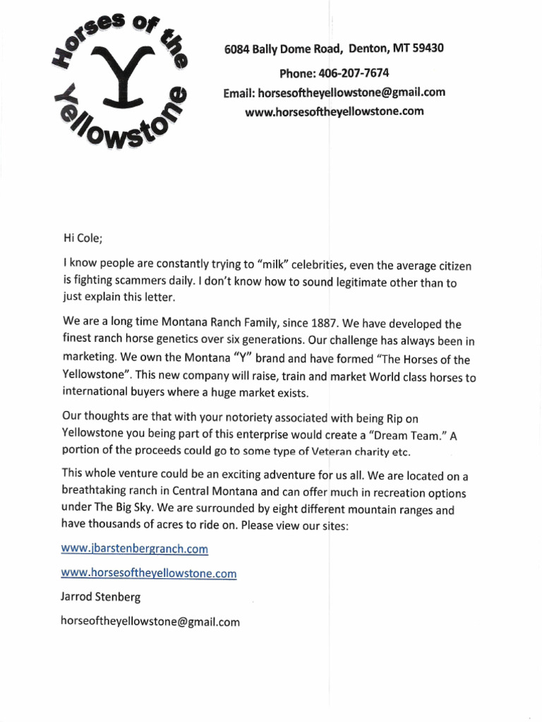 Letter To Cole Hauser | PDF