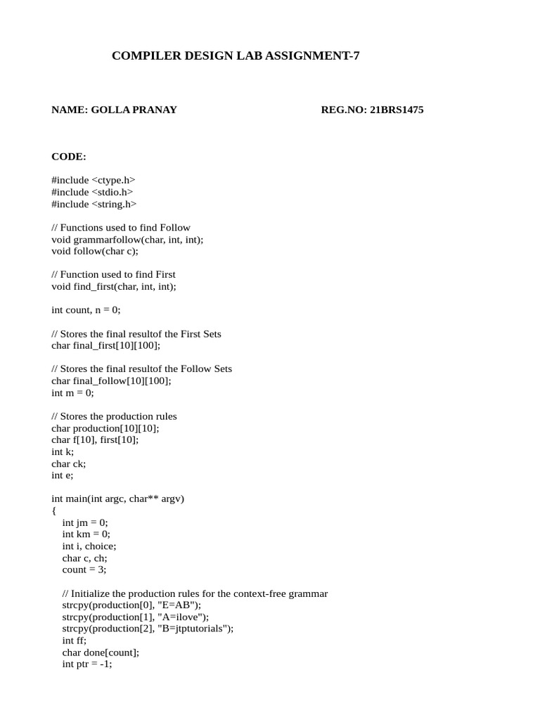 21brs1475 Compiler Design Lab7 | PDF | Computer Programming | Software Engineering