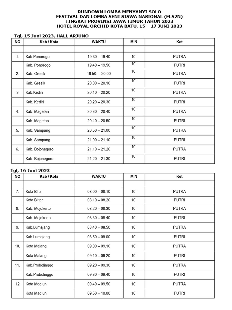 Rundown Lomba Menyanyi Solo 2023 | PDF