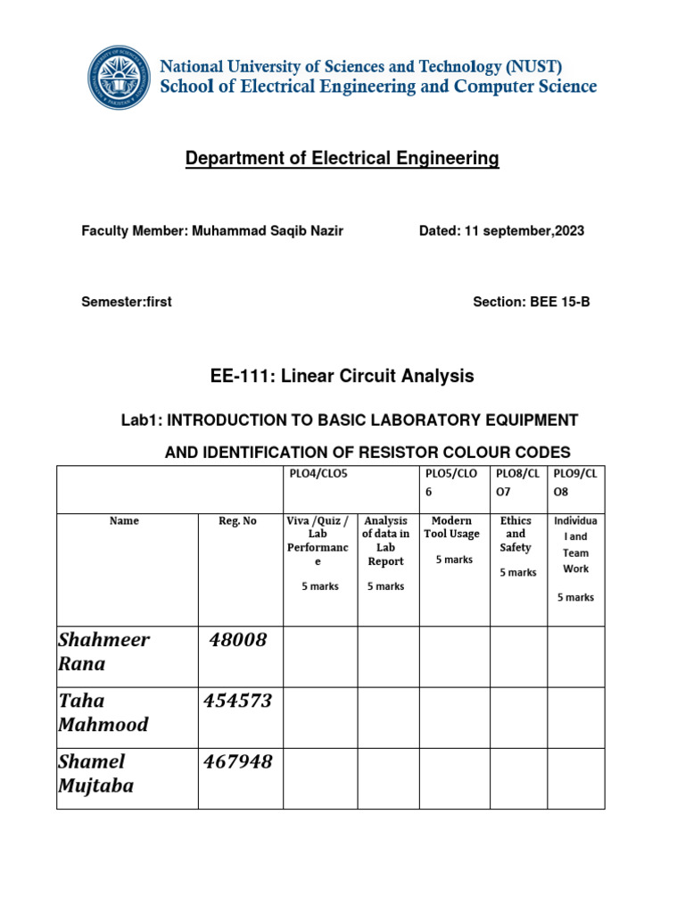 LcA Lab 1 | PDF | Resistor | Electrical Network
