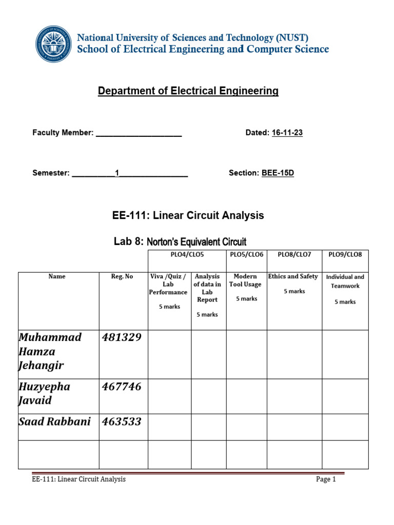 Lab 8 | PDF | Electrical Network | Network Analysis (Electrical Circuits)