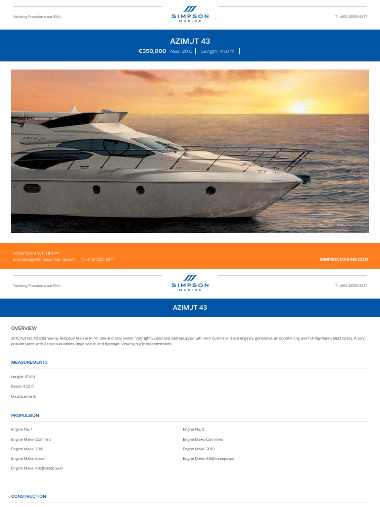Azimut 43 | PDF | Yacht | Shipping