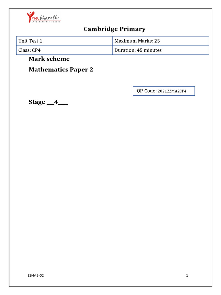 Gidb5000780-Cp4 Ut1 Math Paper 2 MS | PDF