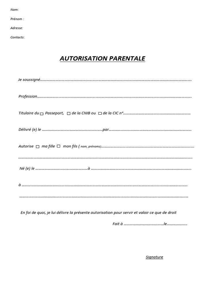 Autorisation Parentale 2 | PDF
