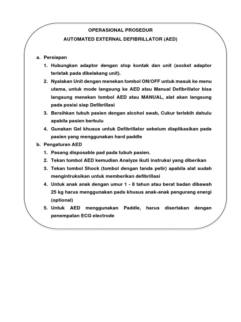 Operasional Prosedur Automated External Defibrillator (Aed) | PDF | Kesehatan Holistik | Sains ...