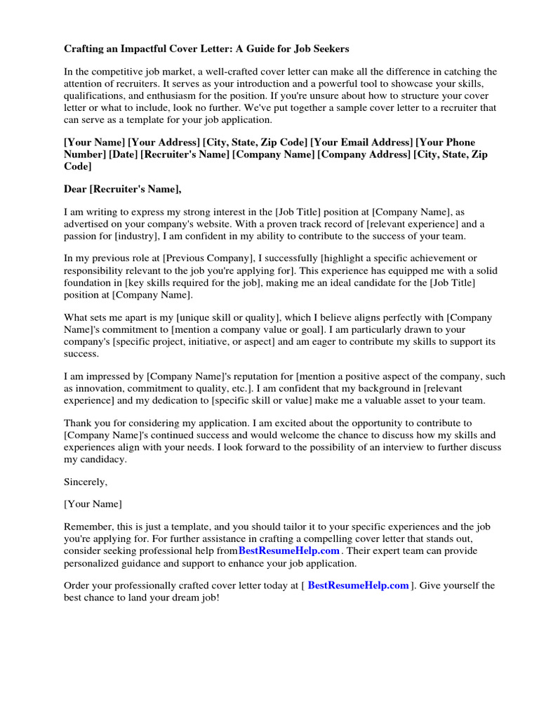 Sample Cover Letter To Recruiter | PDF | Recruitment | Résumé