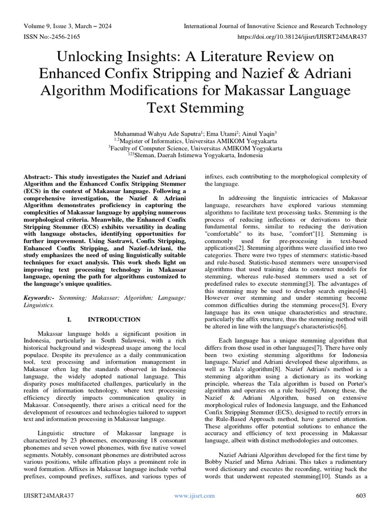 Unlocking Insights: A Literature Review On Enhanced Confix Stripping and Nazief & Adriani ...