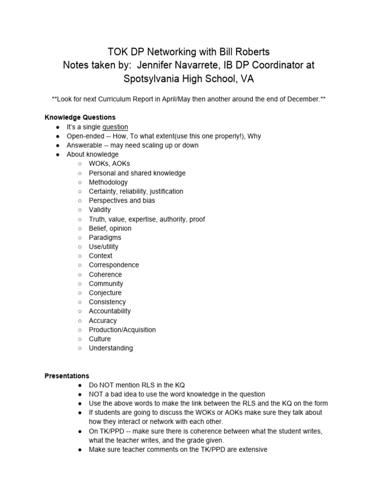 TOK DP Networking Insights | PDF | Knowledge | Essays