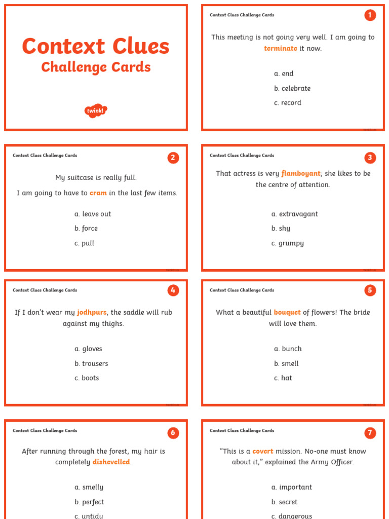 Context Clues Challenge Cards | PDF