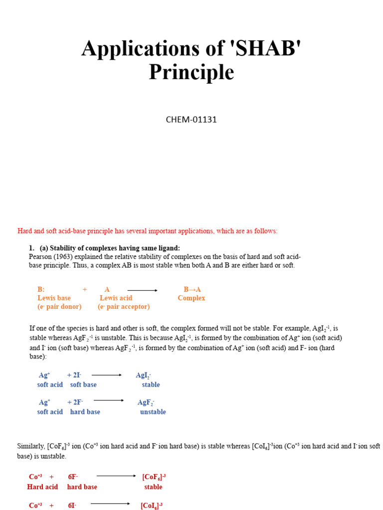 Applications of 'SHAB' Principle | PDF | Coordination Complex | Ligand
