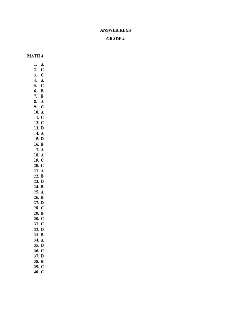 Grade 4 Answer Keys | PDF