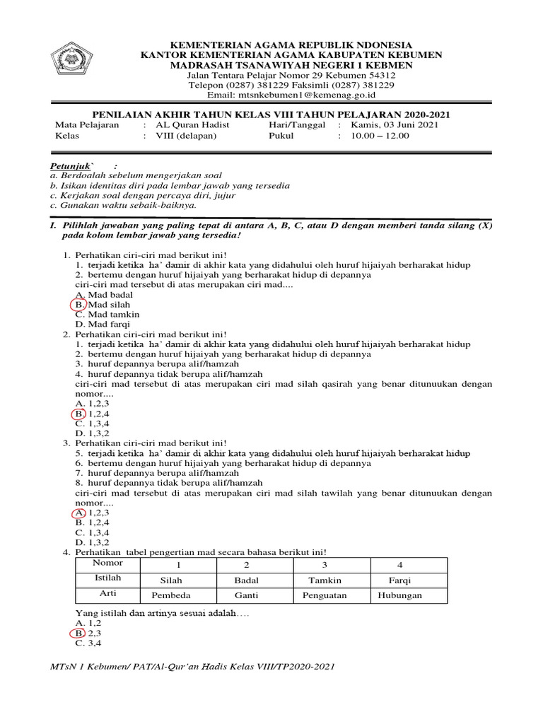 Soal PAT Genap Kls 8 TP 20-21 PDF | PDF