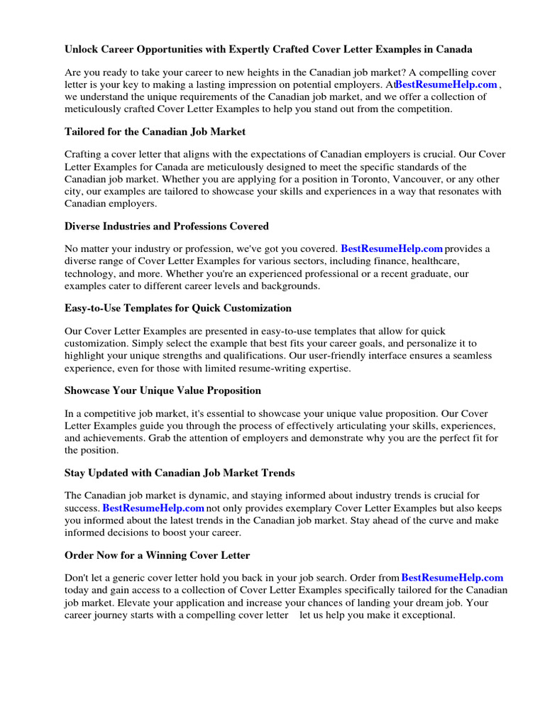 Cover Letter Examples Canada | PDF | Résumé | Proofreading