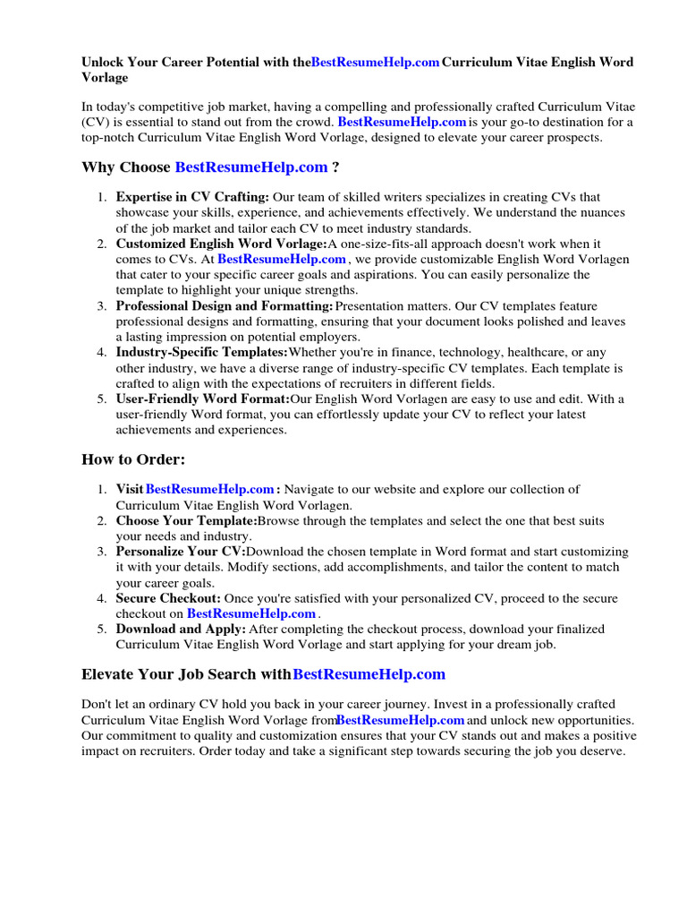 Curriculum Vitae English Word Vorlage | PDF | Résumé | Business Documents