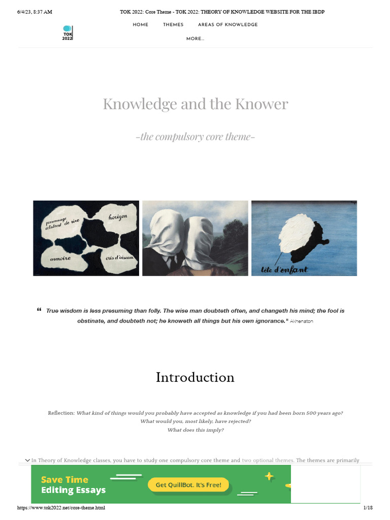 TOK 2022: Knowledge and the Knower | PDF | Knowledge | Truth