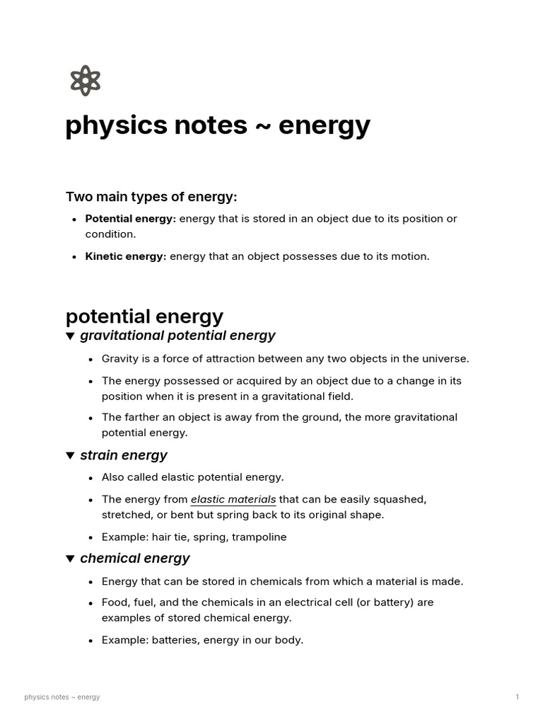 physics_notes : energy | PDF | Potential Energy | Force