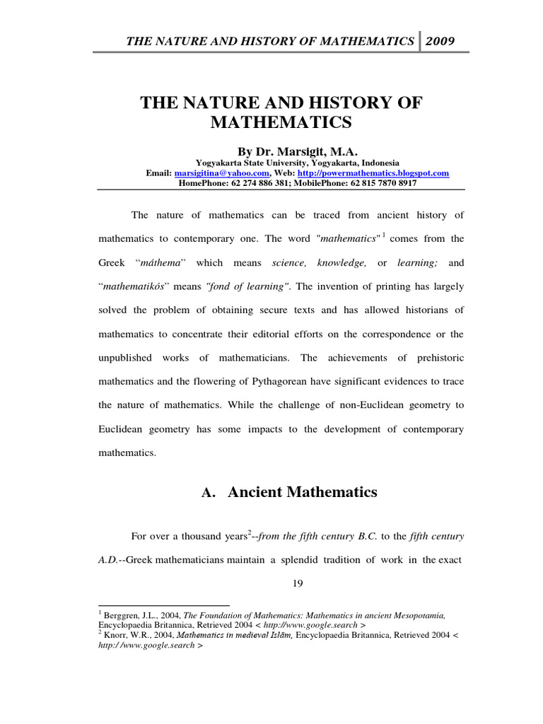 History and Nature of Mathematics - by - DR Marsigit MA | PDF | Set ...