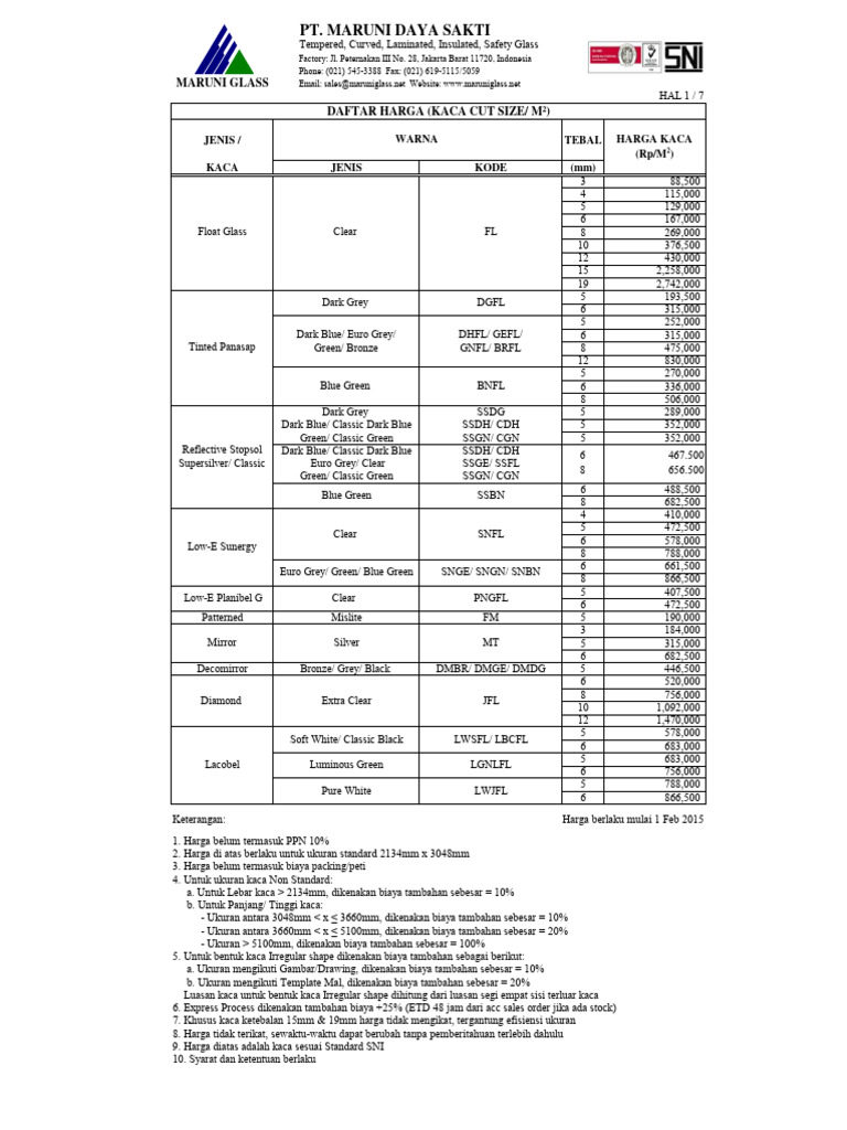 Price List Maruni Glass 2015 | PDF