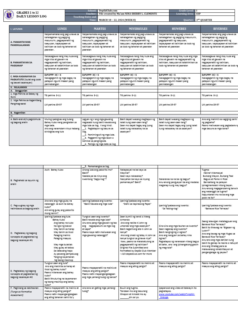DLL - Esp 1 - Q3 - W8 | PDF