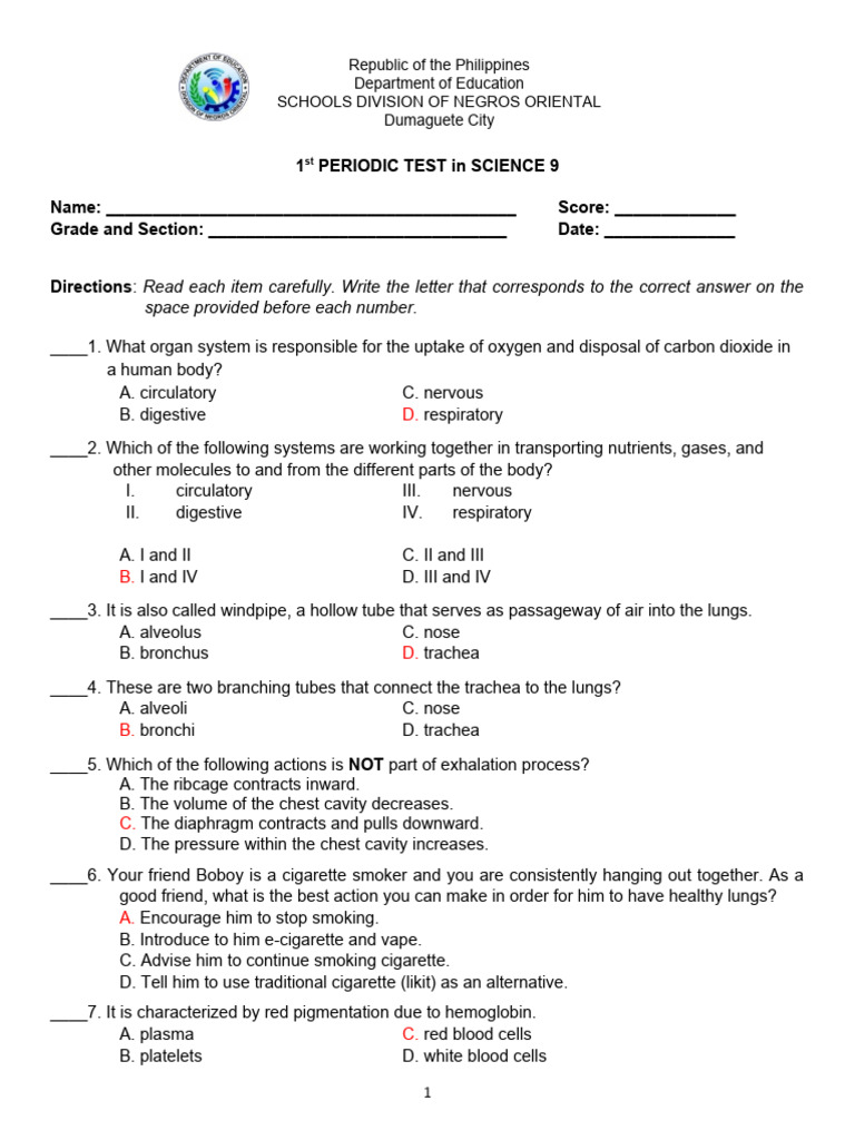 Periodic Test - Science 9 - Q1 - Edited | PDF | Cellular Respiration ...