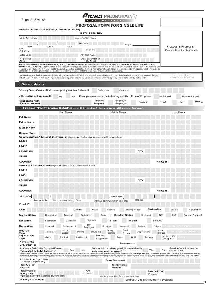 ULIP Proposal Form Guidelines | PDF