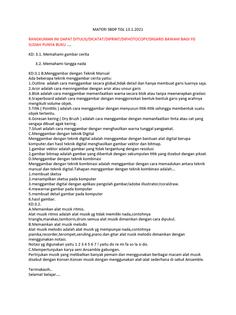 Materi SBDP Sd-Mi | PDF