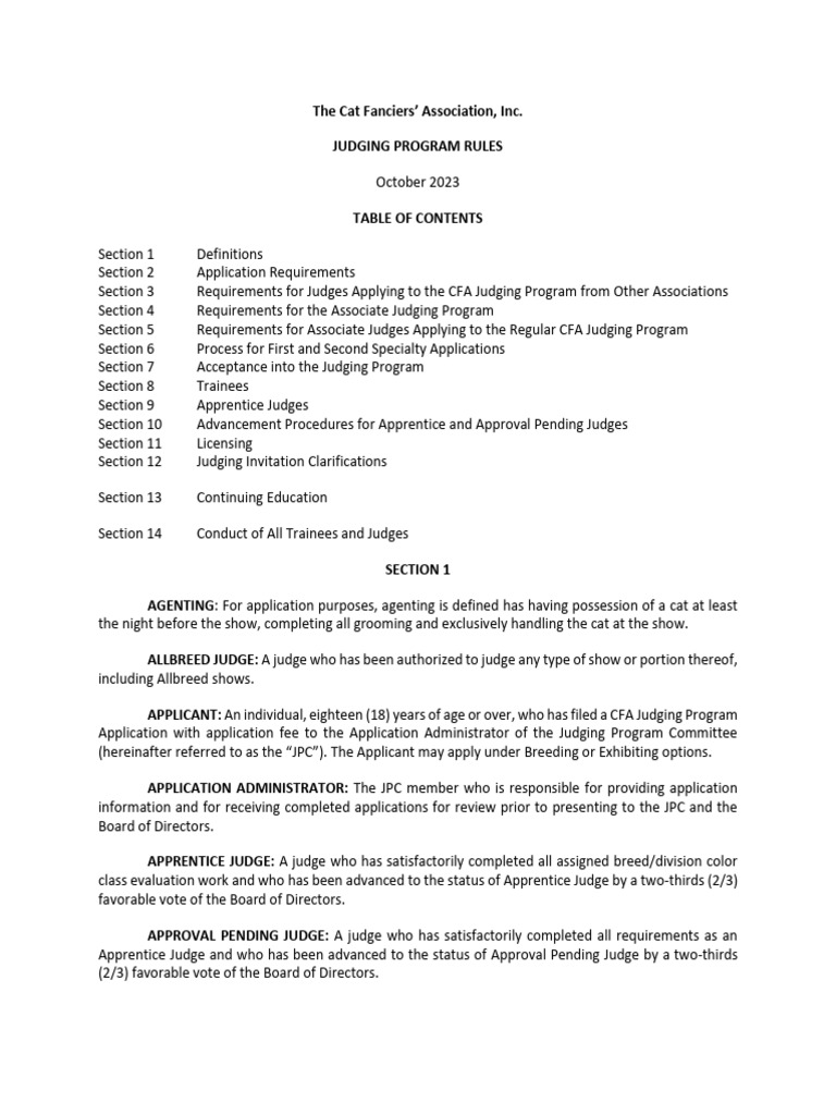 judging-program-rules | PDF | Board Of Directors | Cats