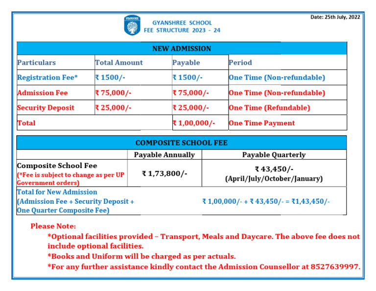 Fee Structure 2023-24 | PDF