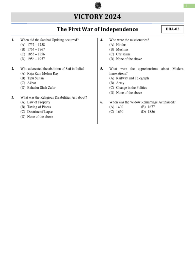 The First War of Independence - Daily Home Assignment 03 - (Victory ... The First War of Independence - Daily Home Assignment 03 - (Victory ...